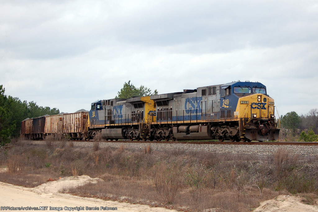 CSX AC44CW's 249 & 369 lead a Junction City (GA) Mining Company southbound on the Fitzgerald ...